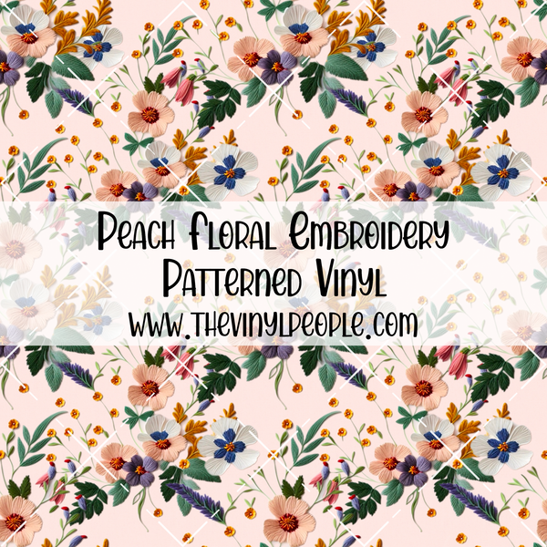 Peach Floral Embroidery Patterned Vinyl – TheVinylPeople